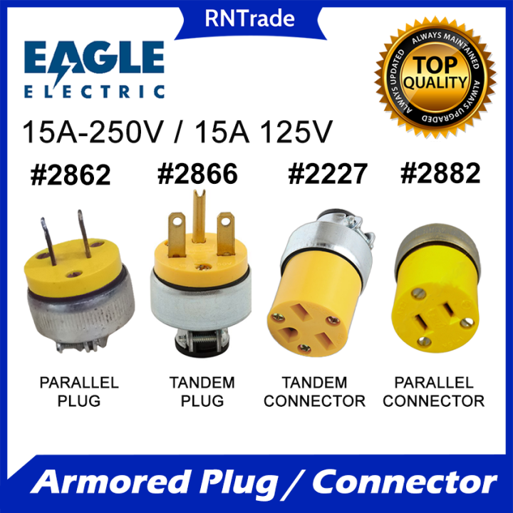 EAGLE ELECTRIC Armored Plug, Armored Connector 15A 250V 125V - #2866 ...