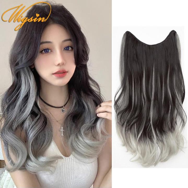 Synthetic 50cm Long Curly Hair Gradient Paris Painted Wig Patches With ...