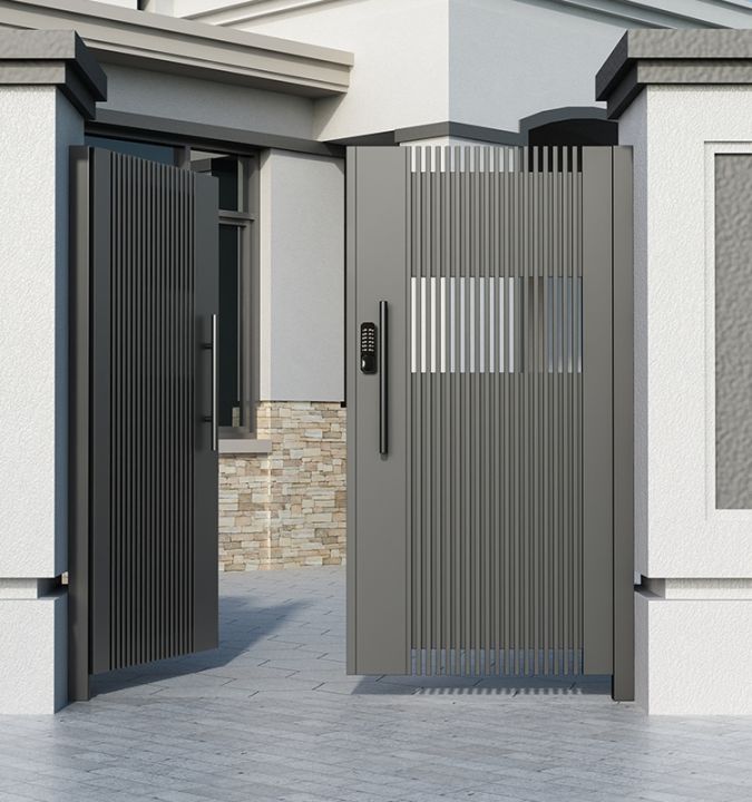 Wrought iron courtyard gate villa aluminum alloy single double-door ...