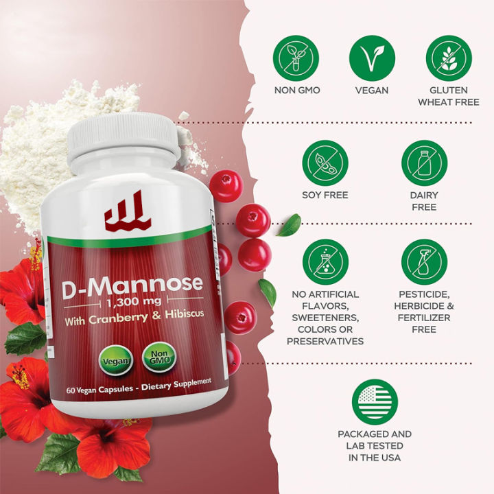 D mannose, 3-in-1 formula D mannose capsules containing cranberries and ...