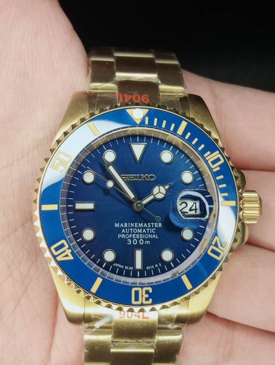 NH35 Automatic Movement GOLD BLUESY SUB Custom Build Homage Watch ...