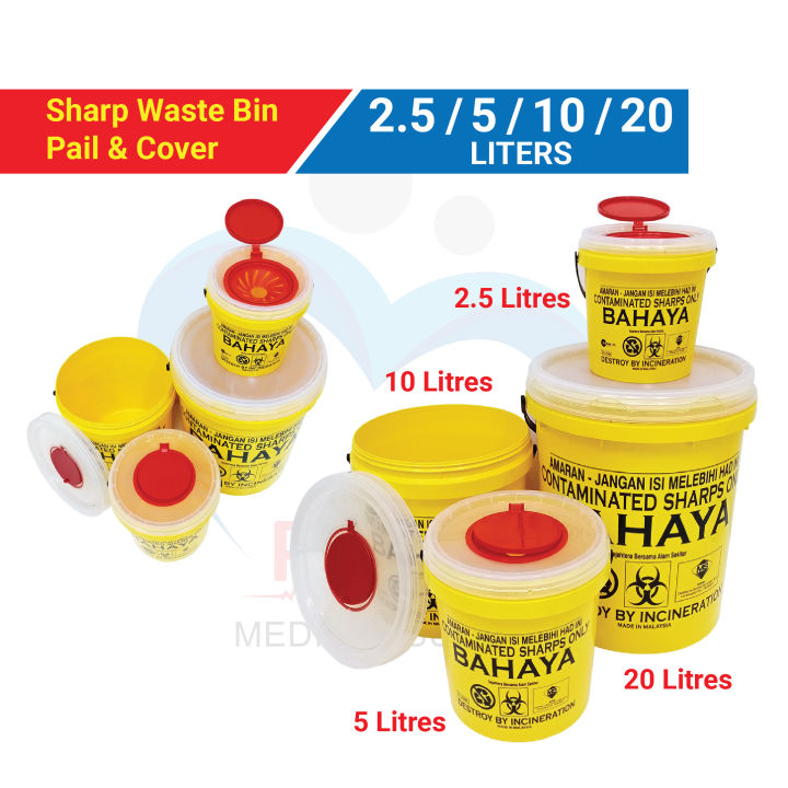 Sharp Waste Bin Pail & Cover Needle Box Insulin Syringe / Clinical Dusbin / Tong Sampah Jarum 2 ...