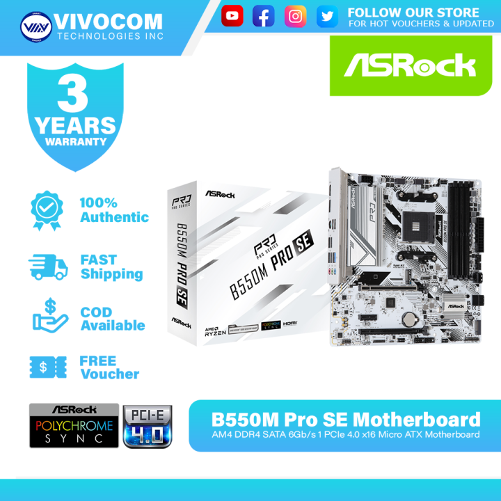 ASRock B550M Pro SE AM4 DDR4 SATA 6Gb/s 1 PCIe 4.0 x16 Micro ATX Motherboard | Lazada PH