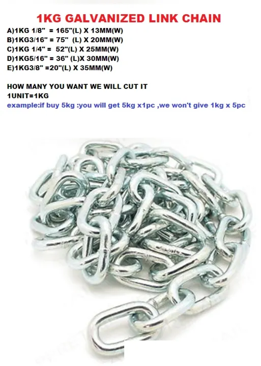 1 KG Galvanized Metal Link Chain / Besi Rantai Besi (CHOOSE THE SIZE ...