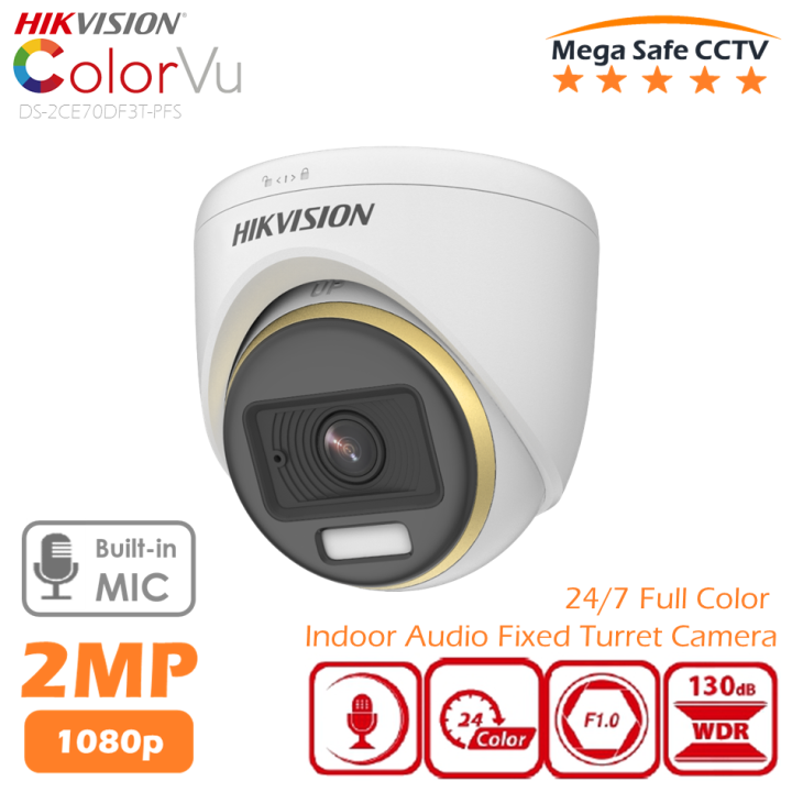 HikVision ColorVu 2MP HD 4in1 Indoor Audio Turret CCTV Camera, Colored Night Vision, Built-in ...
