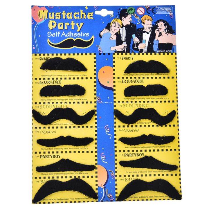 Graceful 12PCS Set Men Black Fake Moustache Mustaches Funny Beard Party ...