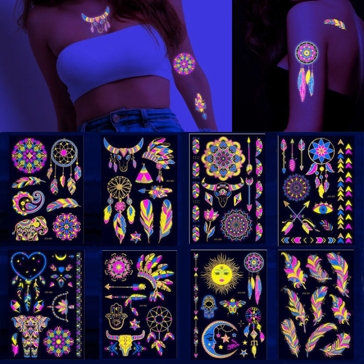 hot Luminous Temporary Tattoos Stickers Fluorescent Neon In Dark ...