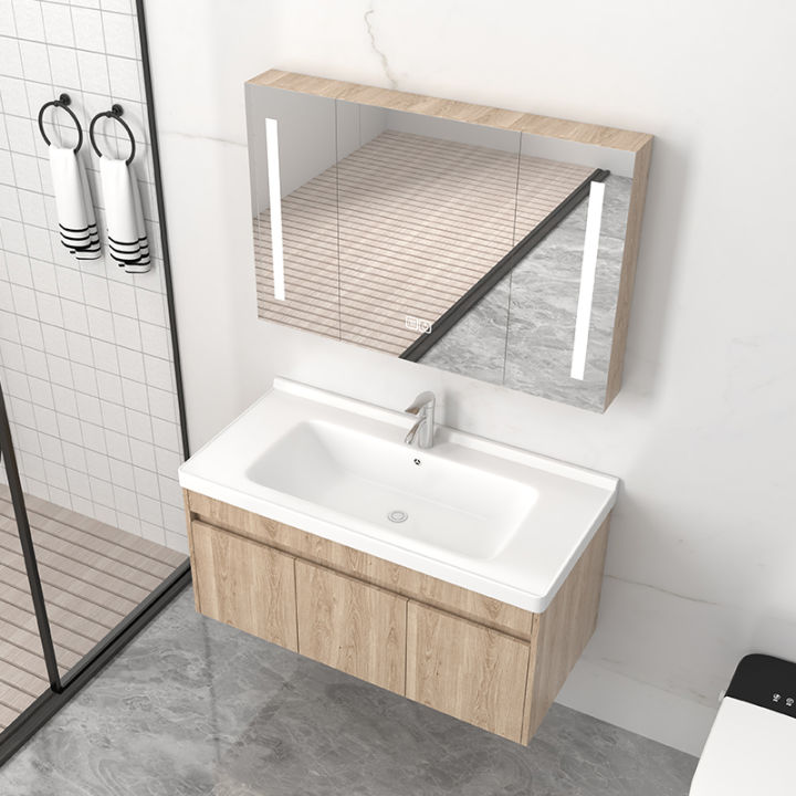 Solid Wood Ceramic Integrated Basin Bathroom Cabinet (without Mirror ...