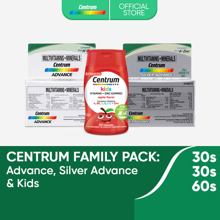 Centrum Family Pack: Centrum Silver Advance 30s + Centrum Advance 30s + Centrum Kids Apple 60s ...