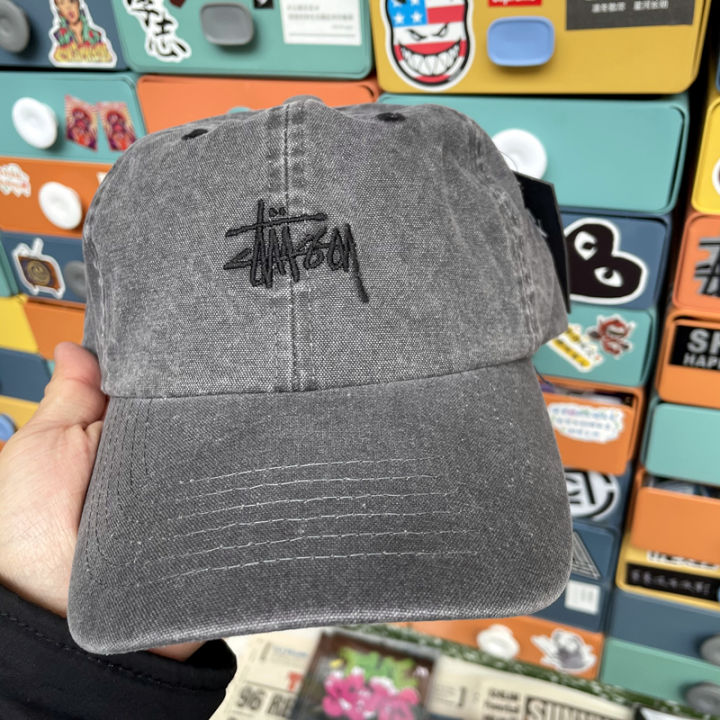 Spot Stussi STUSSY washed grey embroidered LOGO baseball caps for men ...