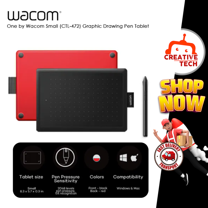 One by Wacom Small (CTL-472) Graphic Drawing Pen Tablet Black/Red ...