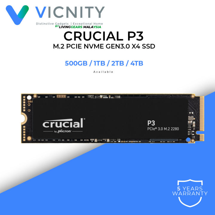 CRUCIAL P3 SERIES M.2 PCIE NVME GEN3 SSD 500GB / 1TB / 2TB / 4TB | Lazada