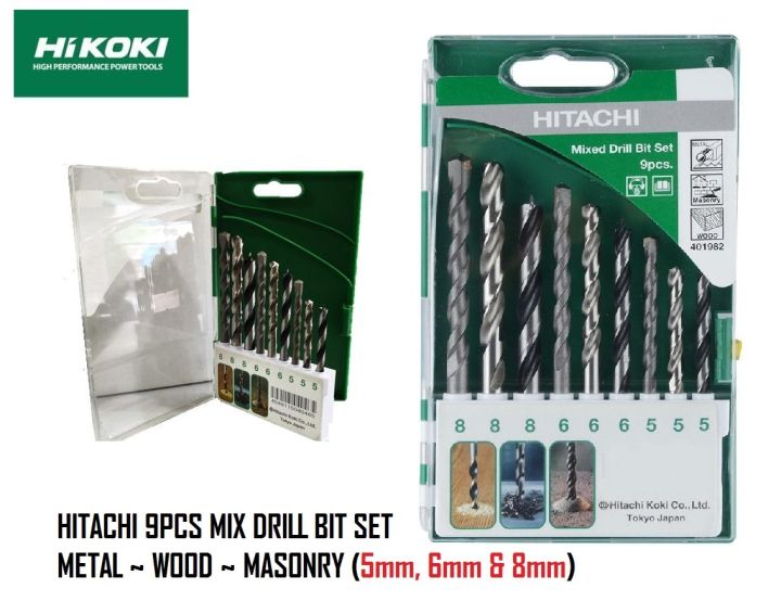 Hitachi 9pcs (5/6/8mm) Mixed Drill Bit Set | Lazada