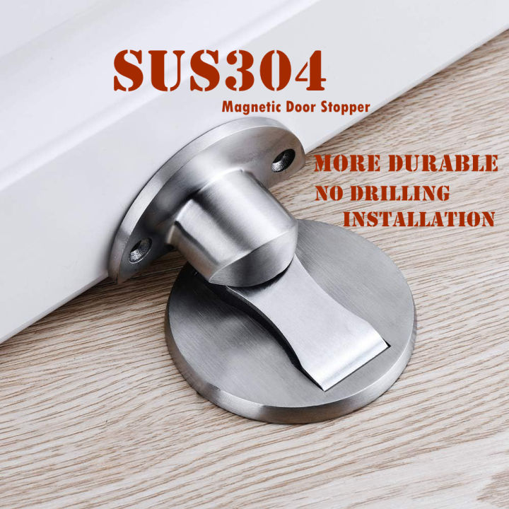 304 Stainless Steel Door Stopper Magnetic No Drilling Floor Mounted ...