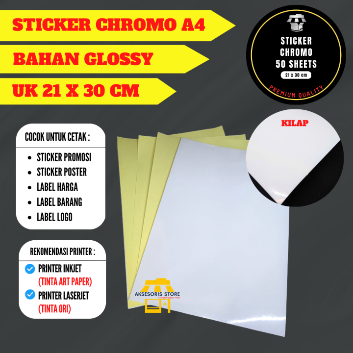 STICKER CHROMO A4 ISI 50 LEMBAR / KERTAS STIKER GLOSSY MENGKILAP A4 ...