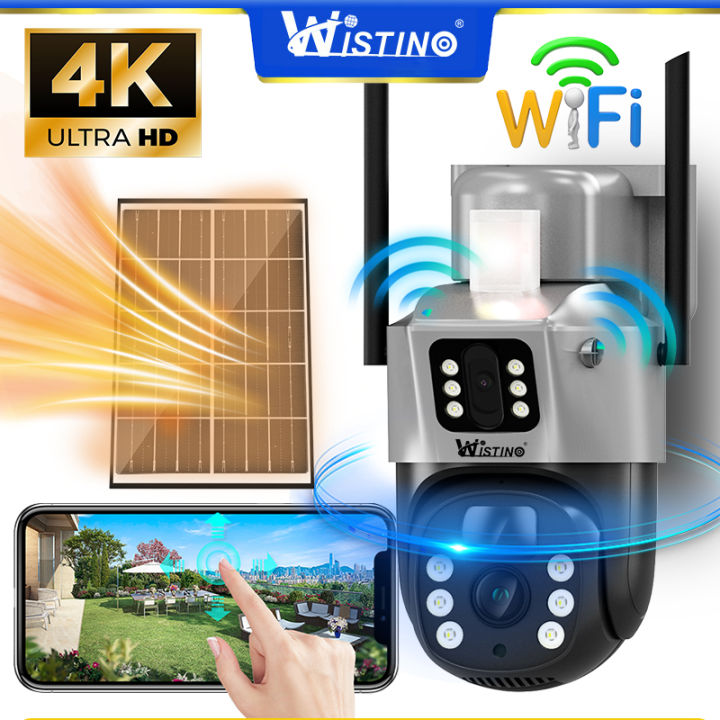 Wistino FHD 4K Dual Lens Dual Screen WIFI 4G Solar Powered 8MP PTZ Weatherproof Wireless CCTV ...