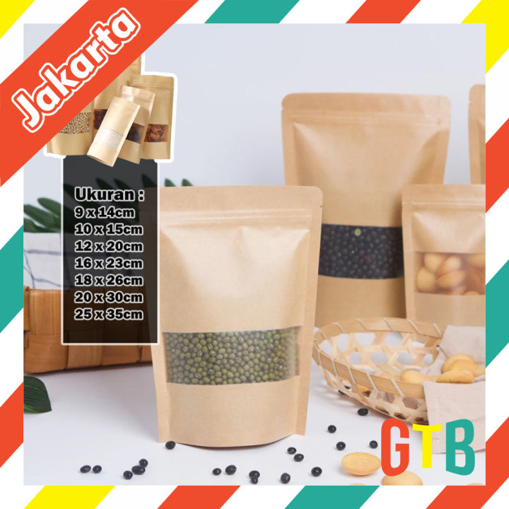 GTB STANDING POUCH KRAFT PAPER COKLAT WINDOW / PLASTIK KLIP KRAFT PAPER ...
