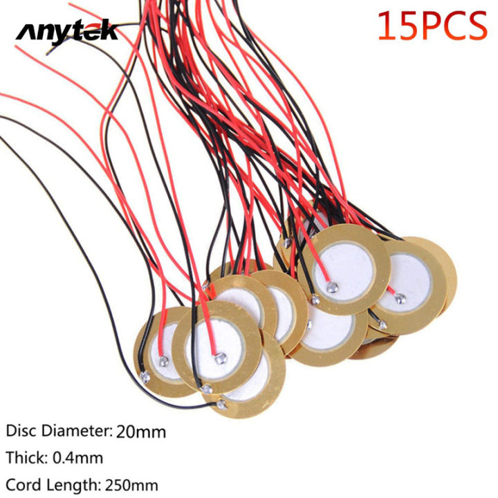 15pcs Piezo Pickup 20mm Piezo Amplifiers Discs With 10" Leads For Mic Drum Trigger Acoustic ...