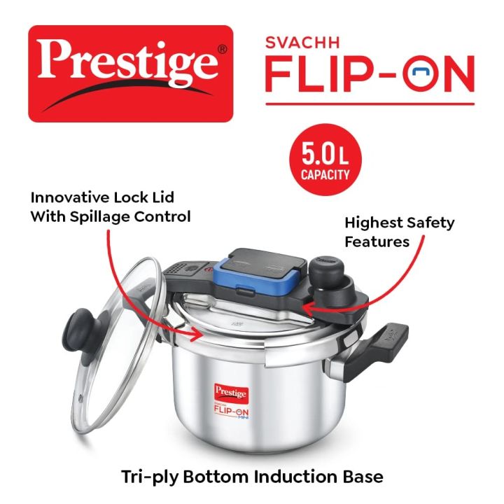 Prestige Svachh Flip-on SS Pressure Cooker with Glass Lid (3 & 5Litres ...
