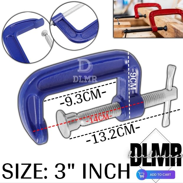 1PCS Carpenter Wood Work Heavy Duty C Clamp Malleable Iron Clamp (3", 4 ...