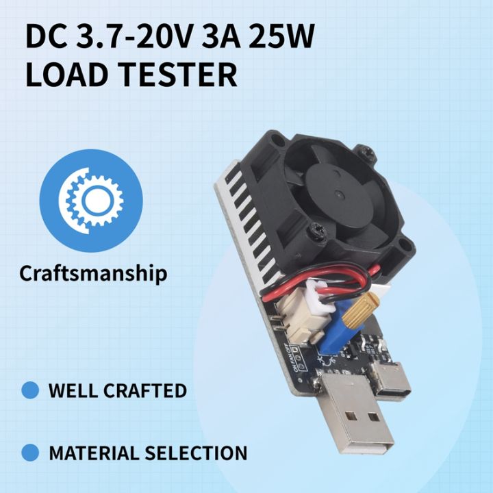 DC 3.7-20V 3A 25W Load Tester Electronic Test Resistor Module USB&Type ...