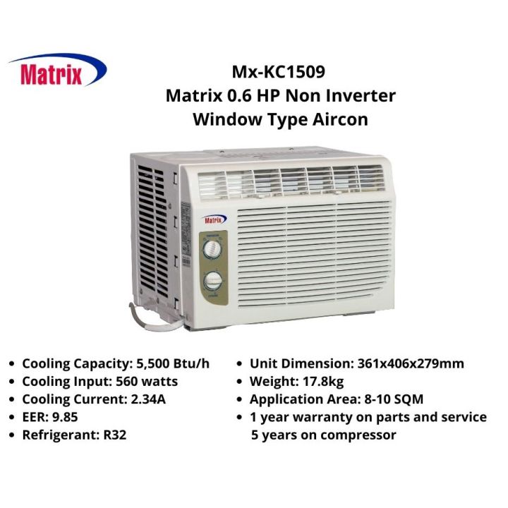Matrix MX-KC1509 -M .6HP Window Type Aircon ( Inverter Grade ) | Lazada PH