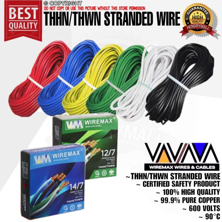 WIREMAX THHN / THWN STRANDED WIRE PURE COPPER 99.9% 14/7 2.0mm - 12/7 3 ...