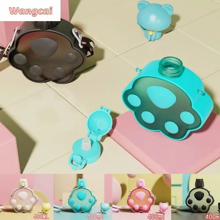 WANGCAI สร้างสรรค์ ขวดน้ำลายแมว สายรัดปรับได้ การ์ตูน ขวดน้ำสำหรับเด็ก ...