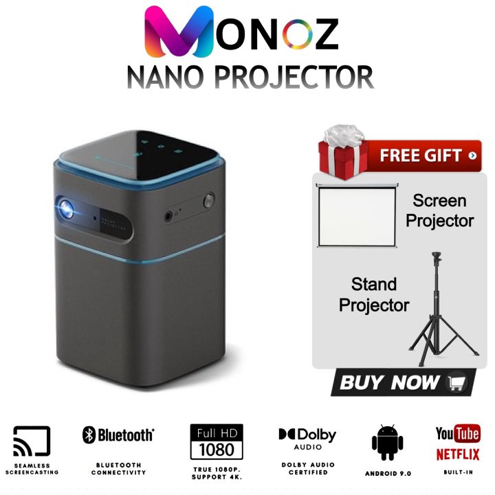 【Ready Stock】MONOZ NANO Pocket Smart Projector 4K HD Android 9.0 5G ...
