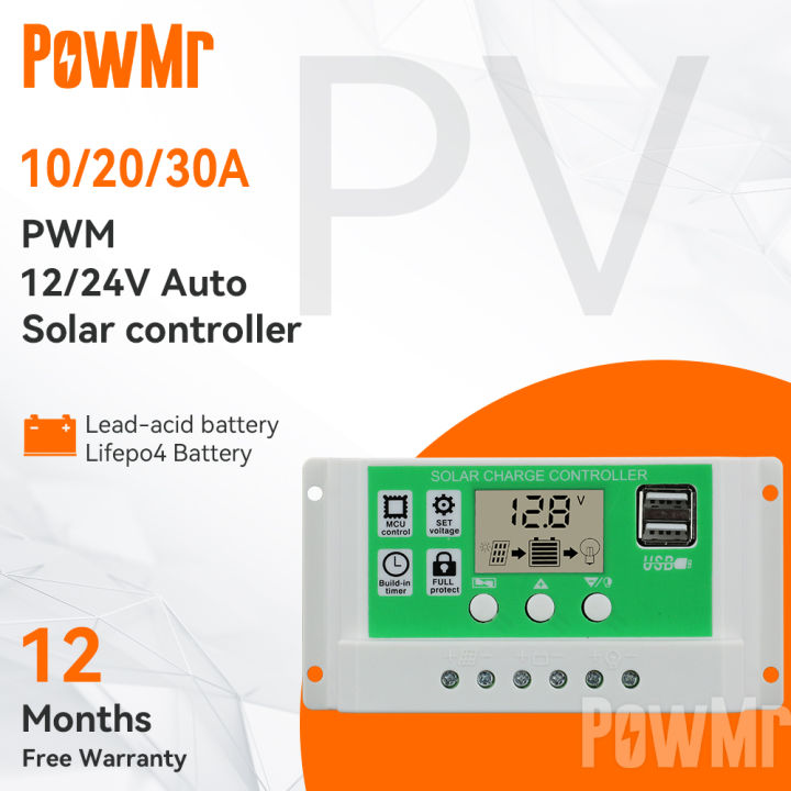 PowMr 30/20/10A PWM Solar Charge Controller 12v 24v Auto With LCD Display Dual USB Solar ...