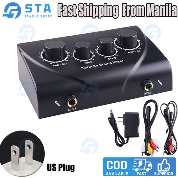 Audio Mixer Amplifier Portable Dual Mic Inputs For Amplifier & Microphone Karaoke Echo Mixe ...