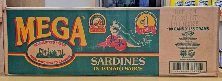 Mega Sardines Tomato Easy Open Green (155g x 100) - 1 Box | Lazada ...