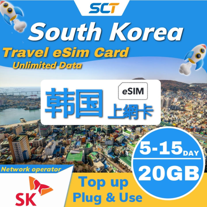 eSim South Korea Unlimited Data 韩国上网卡 5-15 days 【20GB High speed data】【 TOPUP】Travel sim Card ...