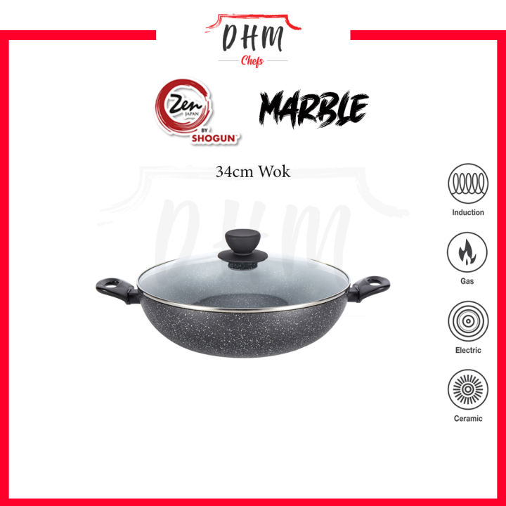 Shogun Zen - 34cm Marble Wok with Lid | Induction | Nonstick | Lazada