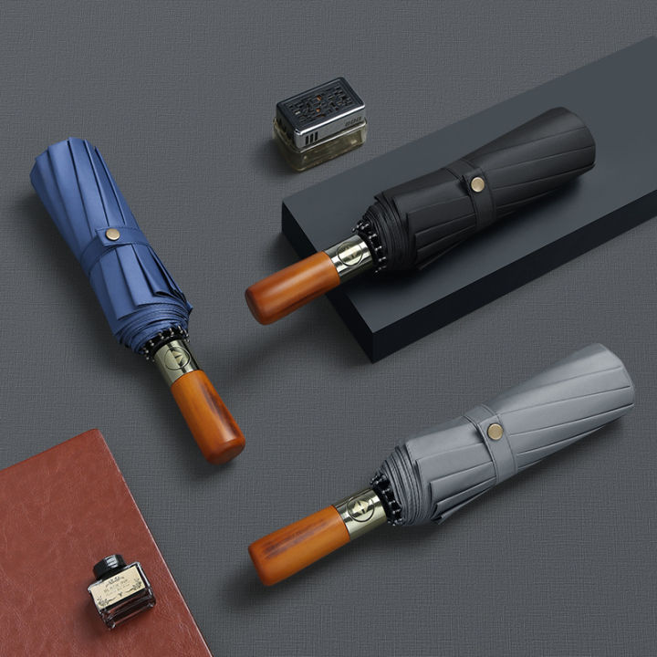 Fully automatic solid wood handle umbrella 12-bone windproof umbrella ...