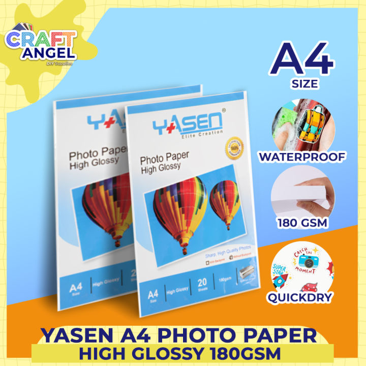 Yasen A4 Size 20 Sheets 180GSM High Glossy Photopaper Inkjet Photo ...