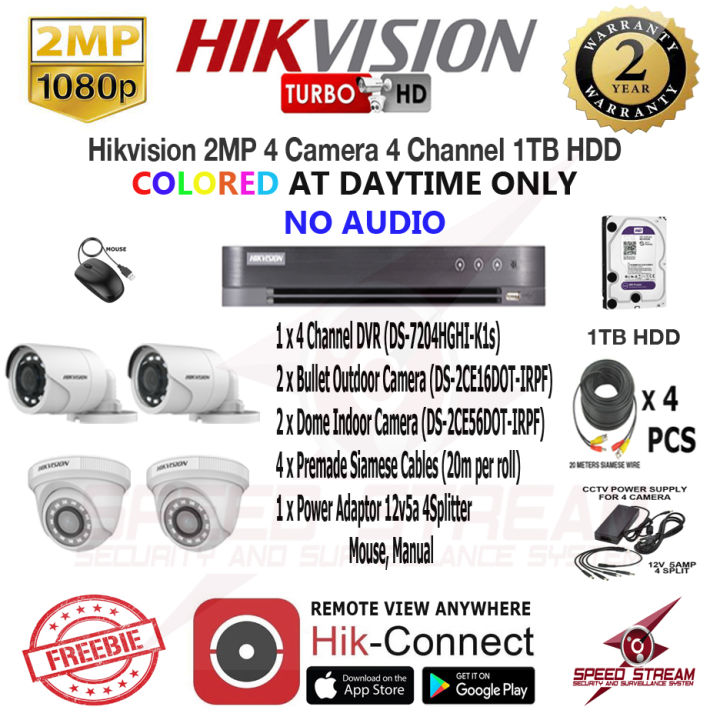 Hikvision 2MP 4 Camera 4 Channel DVR 1TB HDD Turbo HD CCTV Package ...
