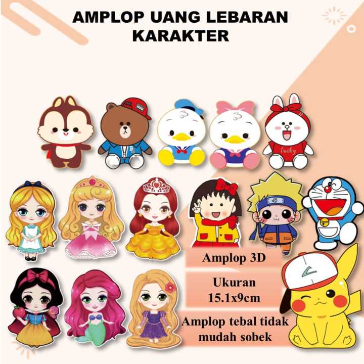 Amplop uang Lebaran Karakter Unik Lucu motif doraemon, pikachu, hello ...