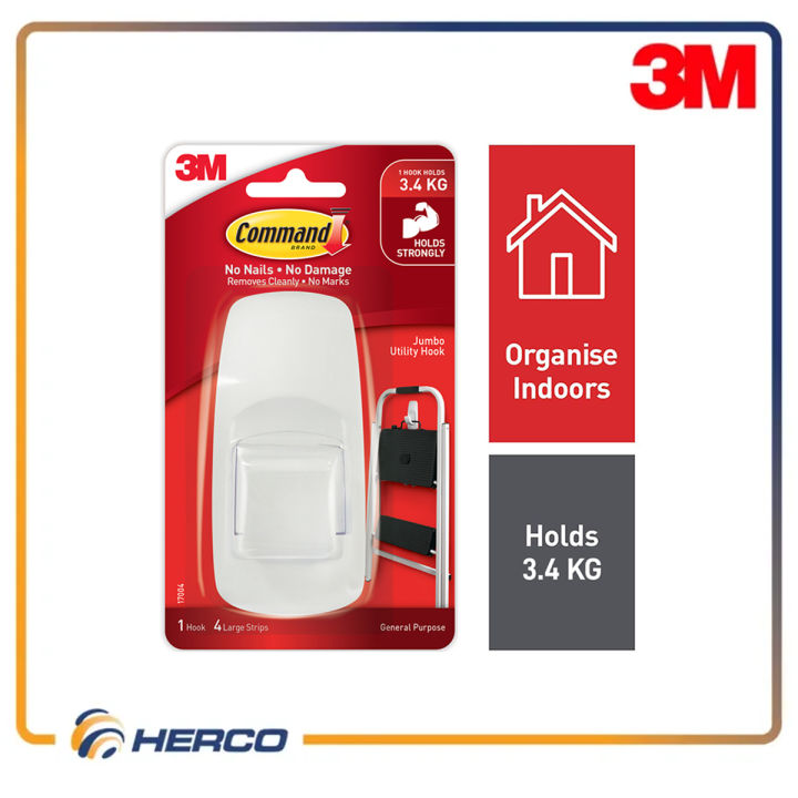 3M Command Jumbo Utility Hook - 1Hook + 4Large Strips | Lazada PH