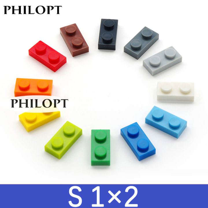 200pcs DIY Building Blocks Thin Figures Bricks 1x2 Dots 12Color ...