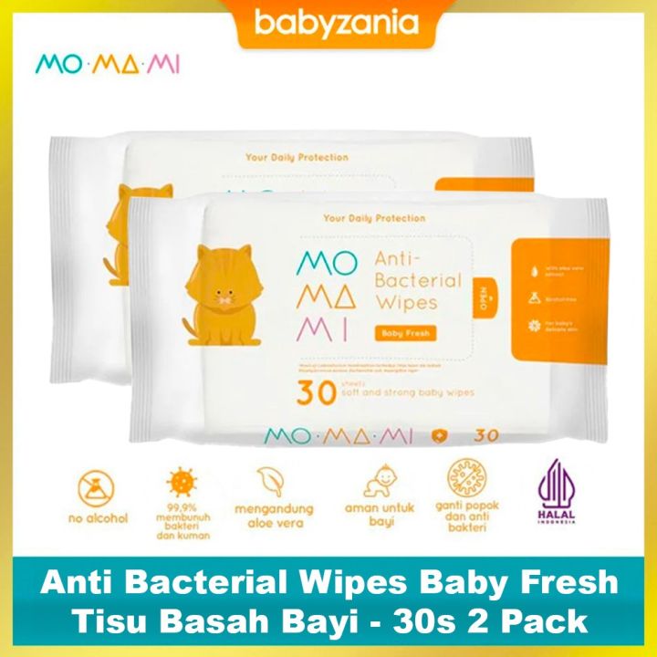Momami Anti Bacterial Baby Wipes Tissue Basah Bayi - Fresh 30s x 2Pack ...