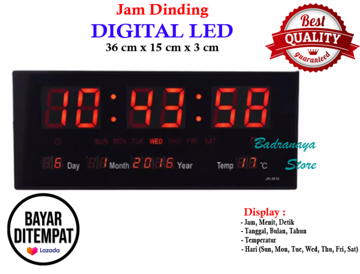 Jam Dinding Digital LED Fitur Temperature, Alarm, Kalender Modern bisa ...