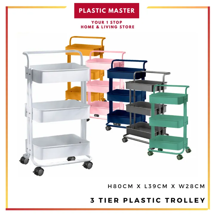 【Troli Plastik/ Plastic Trolley/ 小推车】Troli 3 Tingkat dengan Roda Rak ...
