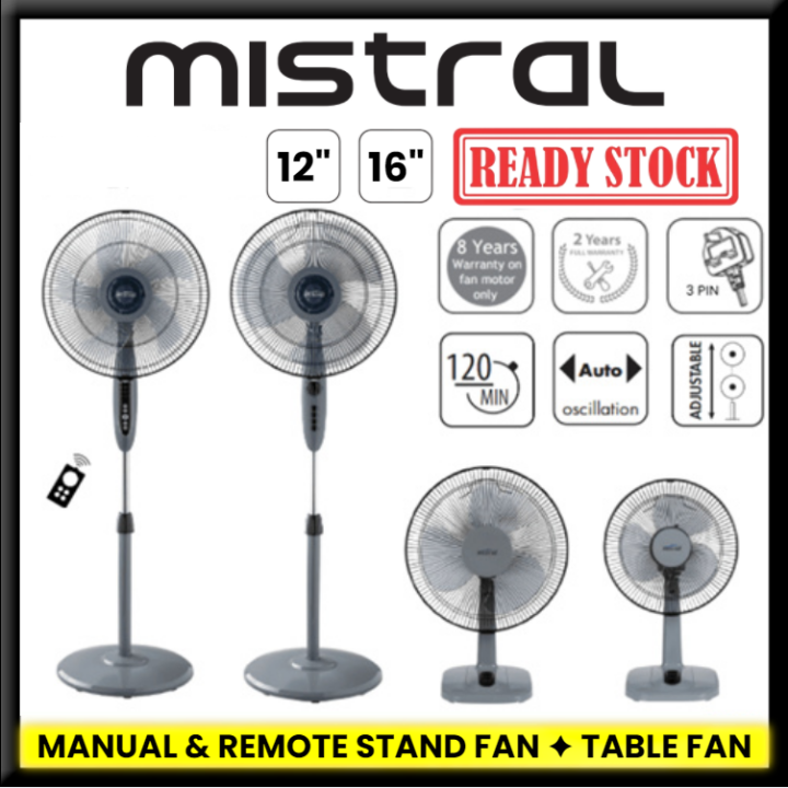 MISTRAL 】 TABLE FAN STAND FAN 12" 16" REMOTE MODEL MANUAL MODEL ...