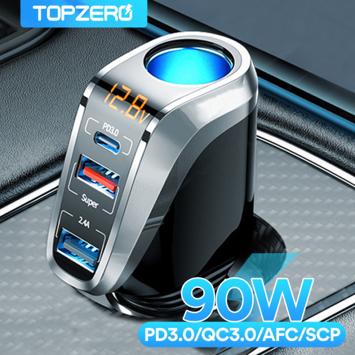 TOPZERO 4 In 1 100W ที่ชาร์จแบตในรถ12V 24V QC4.0ที่ชาร์จความเร็วสูง PD ...