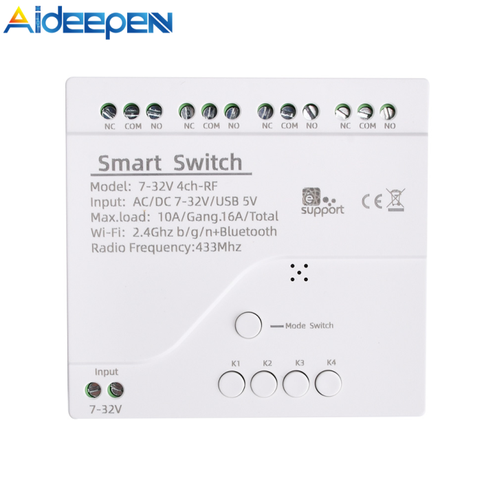 Aideepen 4 Channel 433Mhz USB Smart WiFi RF Wireless Switch Relay DC/AC 7V~32V Inching /Self ...
