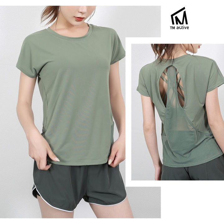 พร้อมส่ง เสื้อออกกำลังกายแขนสั้นเต็มตัว ด้านหลังเซกซี่ซีทรู มาใหม่ ...