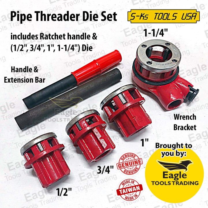Pipe Threader Die Set Type 62 NPT Thread Ratchet Die Stocks | with Ratchet Handle (For G.I. Pipe ...