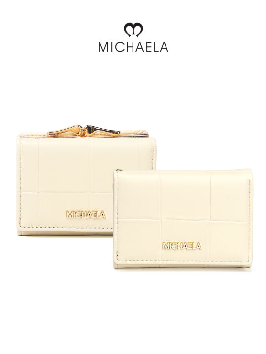 MICHAELA Kiss Lock Trifold Wallet for Women Checkered Embossed Elegant ...