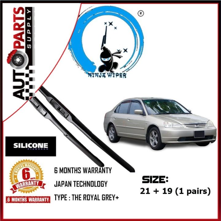 🇯🇵 Ninja Wiper The Royal GREY+🇯🇵 HONDA CIVIC 2001 (21"+19"1PAIR)Wiper 3 ...
